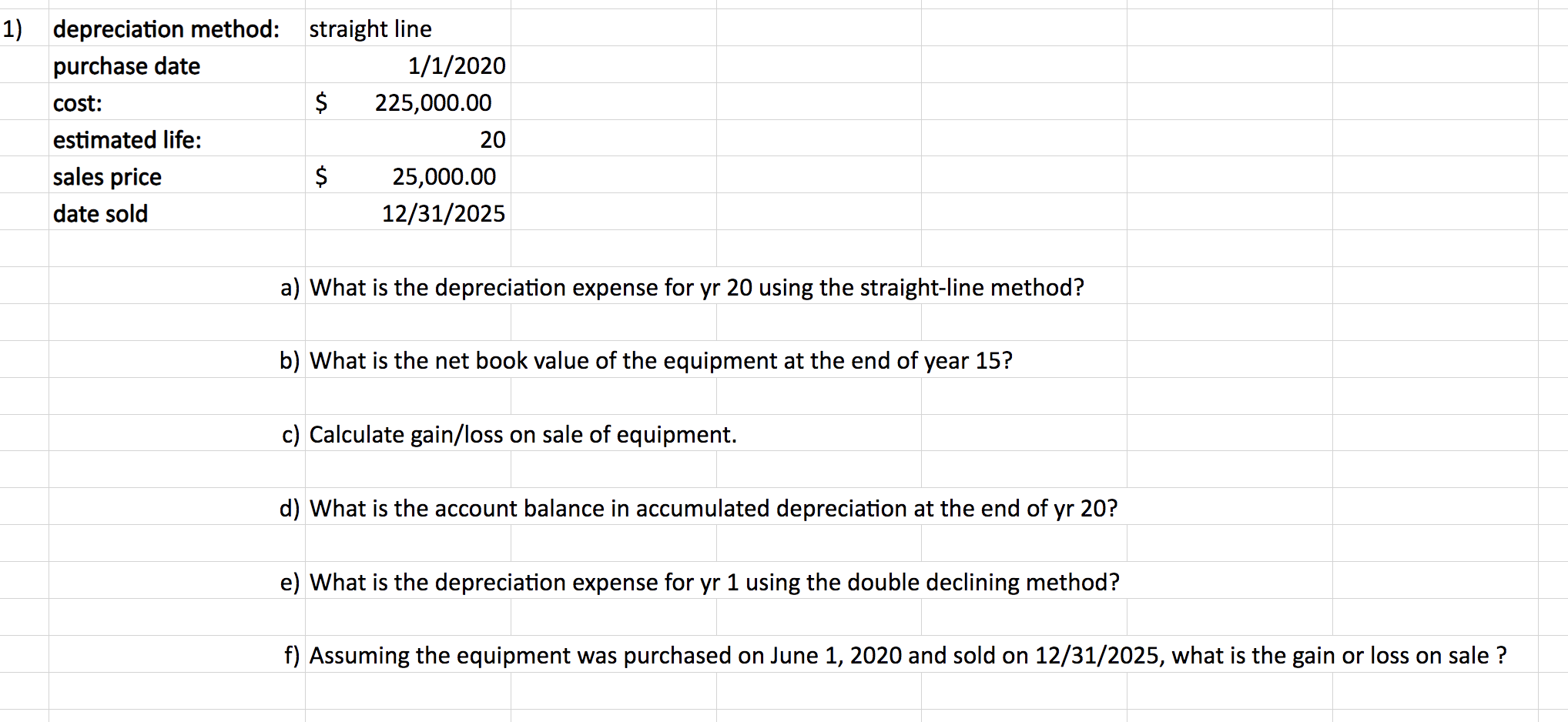 Solved 1) depreciation method: straight line purchase date | Chegg.com