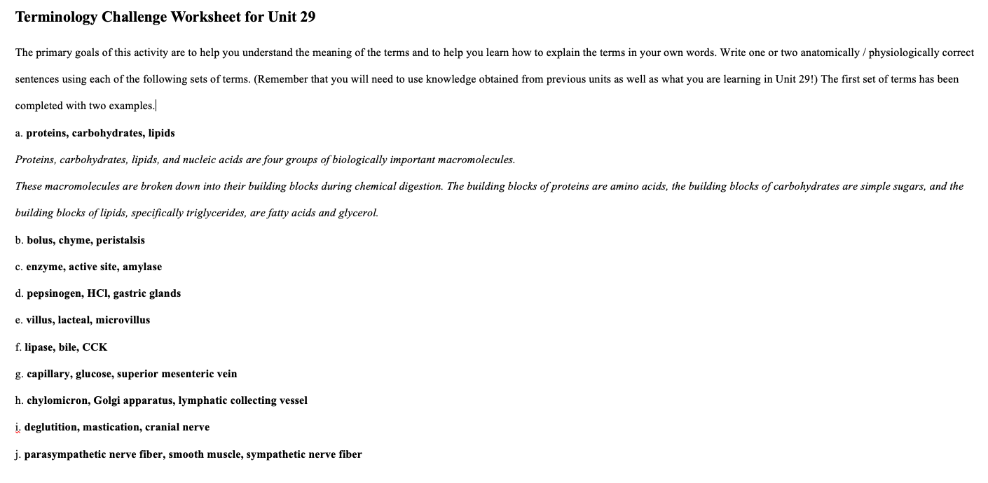 Solved Terminology Challenge Worksheet for Unit 29 The | Chegg.com