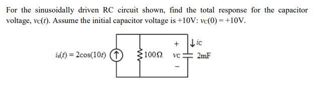 Solved For the sinusoidally driven RC circuit shown, find | Chegg.com