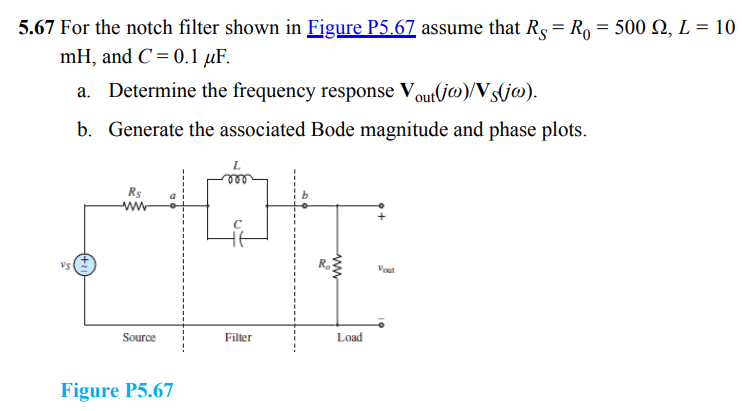 Solved 5.67 For the notch filter shown in Figure P5.67 | Chegg.com