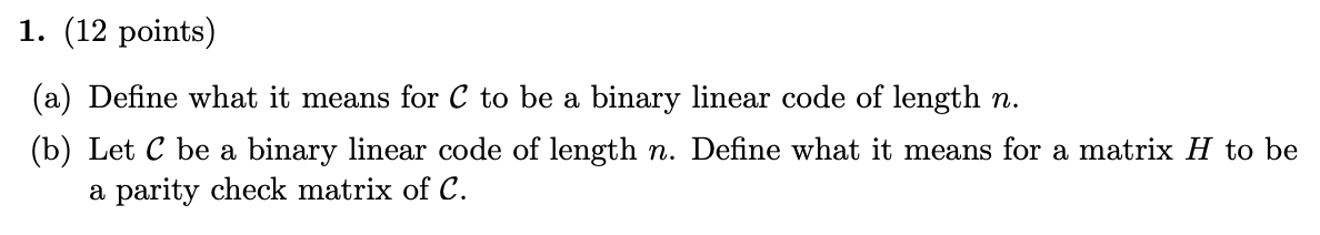 1. (12 points) (a) Define what it means for C to be a | Chegg.com
