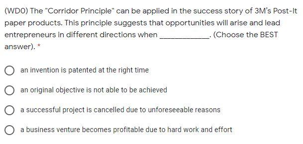 Solved (WDO) The "Corridor Principle" can be applied in the | Chegg.com