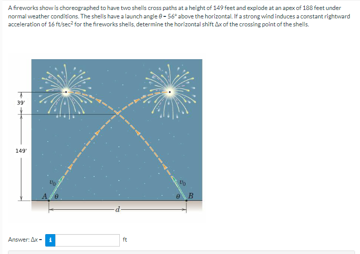 Solved A fireworks show is choreographed to have two shells | Chegg.com