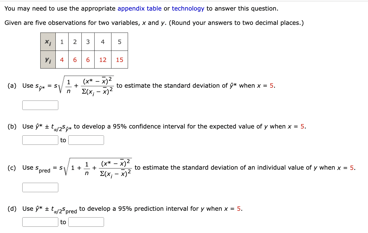 Solved Given are five observations for two variables, x and | Chegg.com