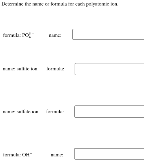 Solved Determine the name or ﻿formula for each polyatomic | Chegg.com