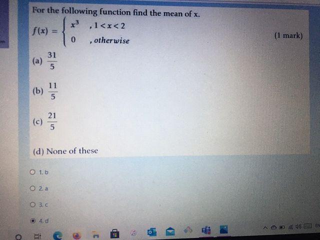 Solved For the following function find the mean of x. *3 , 1 | Chegg.com