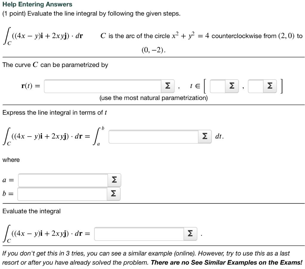 Solved Help Entering Answers (1 point) Evaluate the line | Chegg.com