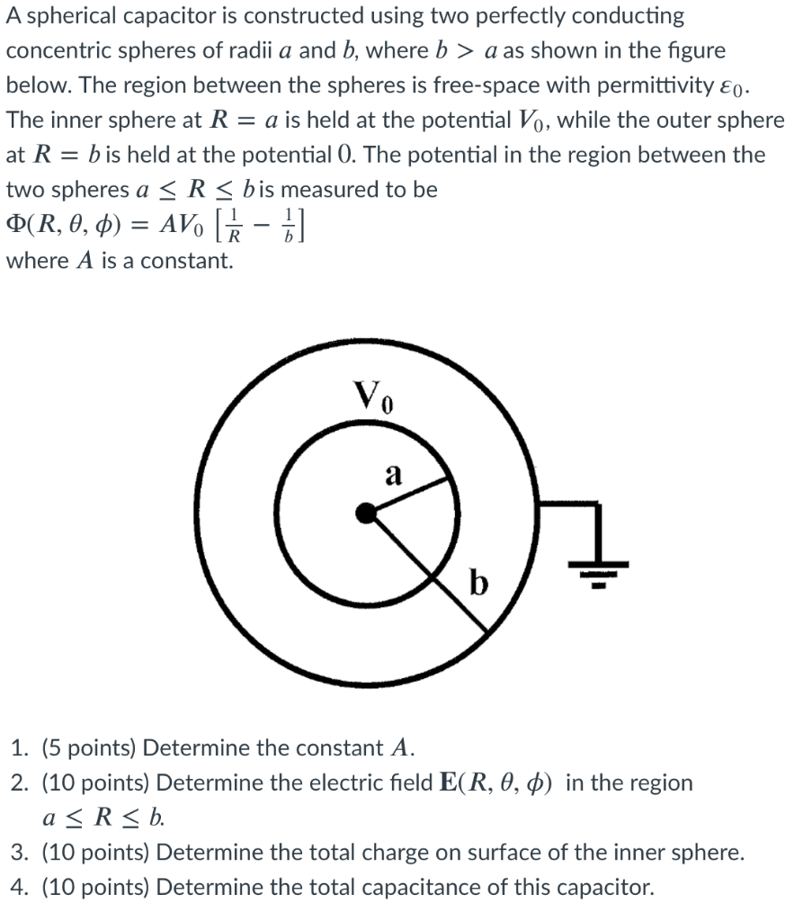 Solved A spherical capacitor is constructed using two | Chegg.com