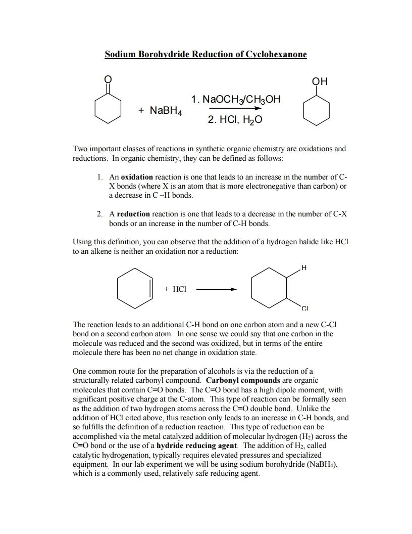 Solved Sodium Borohydride Reduction of Cyclohexanone OH 1. | Chegg.com