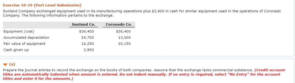 Solved Exercise 10-19 (Part Level Submission) Sunland | Chegg.com