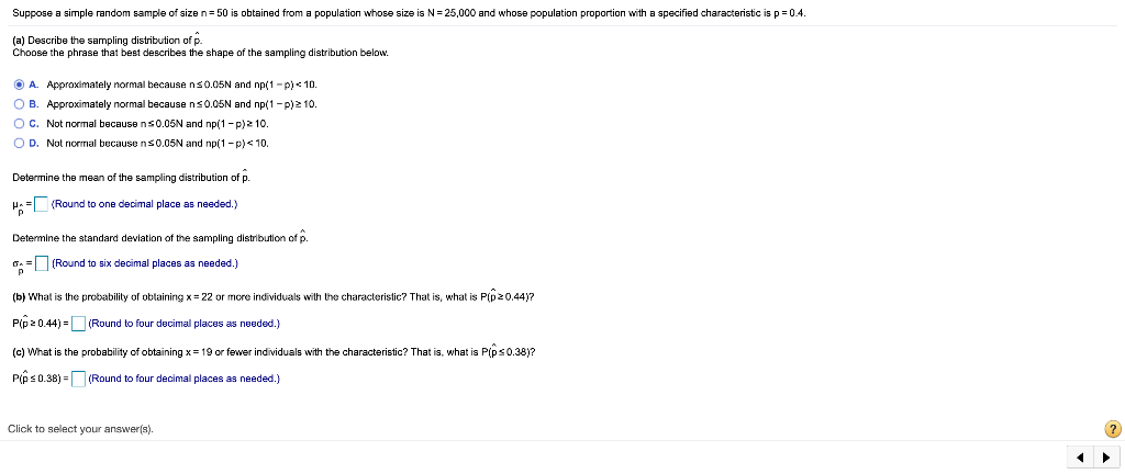 Solved Suppose a simple random sample of size n= 50 is | Chegg.com
