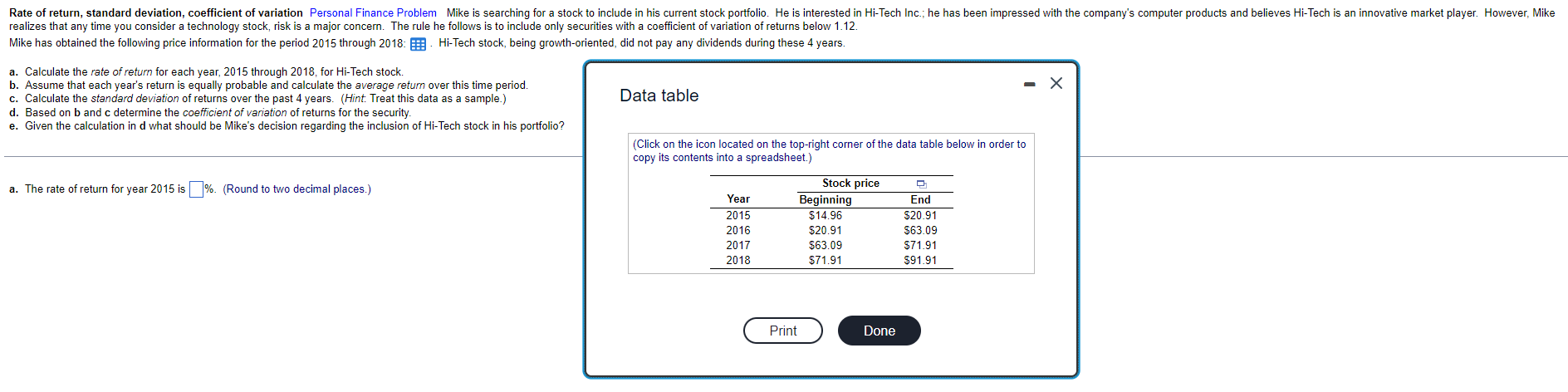 Solved Rate of return, standard deviation, coefficient of | Chegg.com