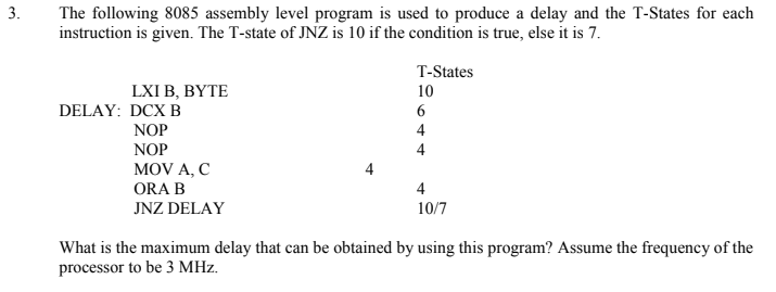 Solved 3. The following 8085 assembly level program is used | Chegg.com