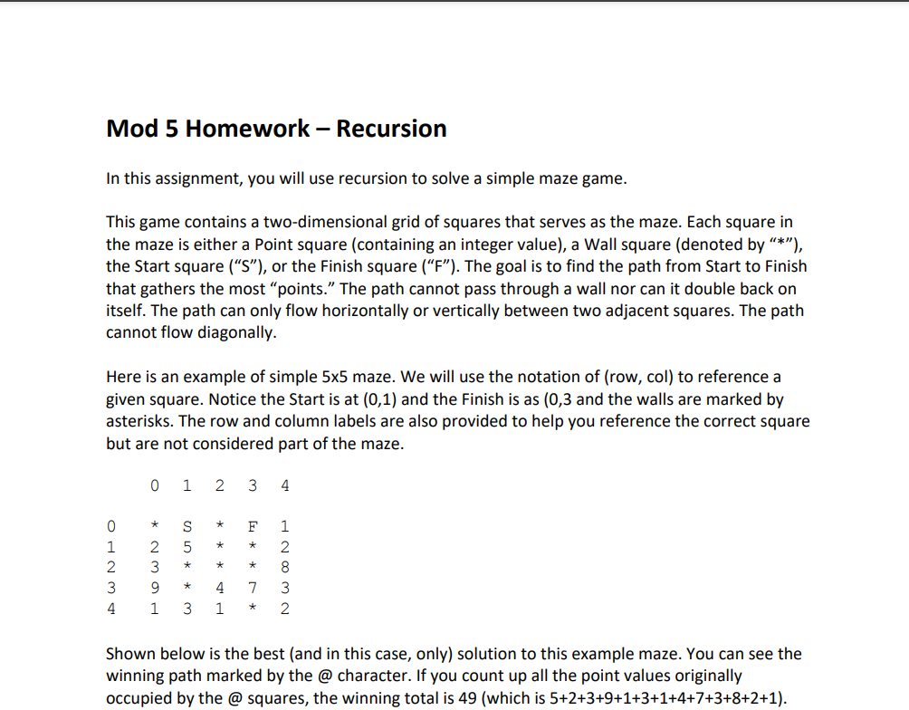Solved Mod 5 Homework Recursion In This Assignment You 8141