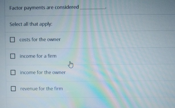Solved Factor payments are considered Select all that apply: | Chegg.com
