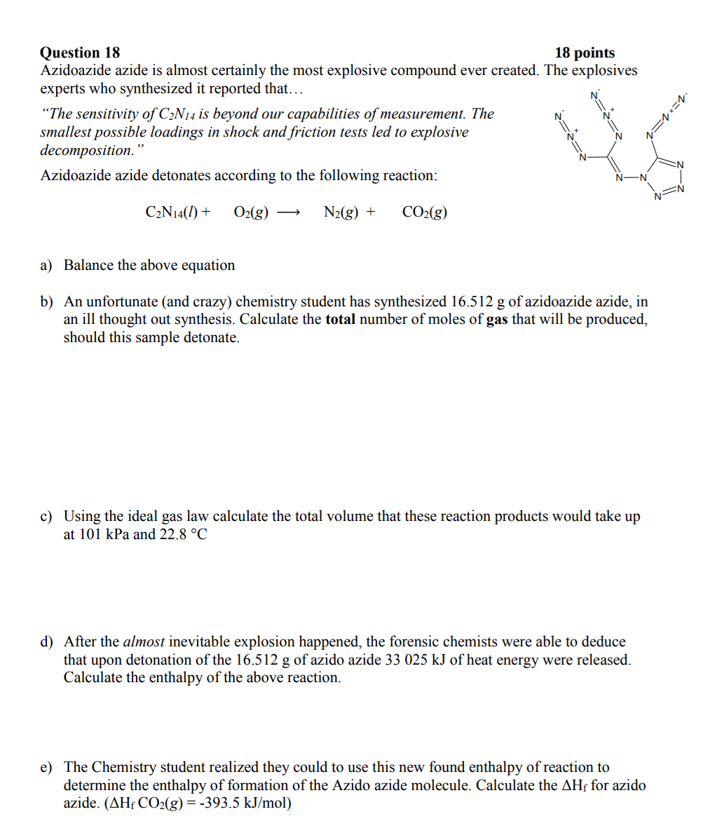 Solved Azidoazide azide detonates according to the | Chegg.com