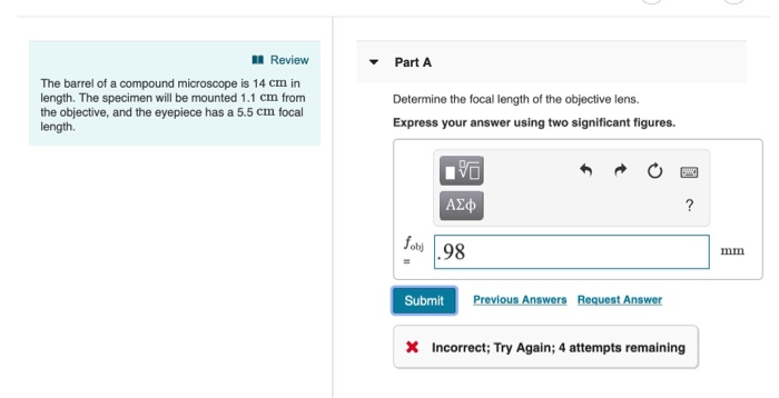 Solved I Review Part A The barrel of a compound microscope | Chegg.com