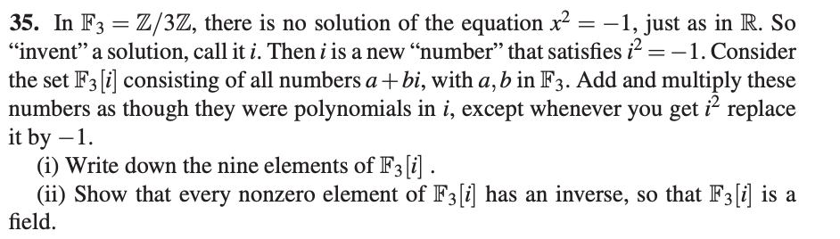 Solved 35. In F3 = Z/3Z, there is no solution of the | Chegg.com