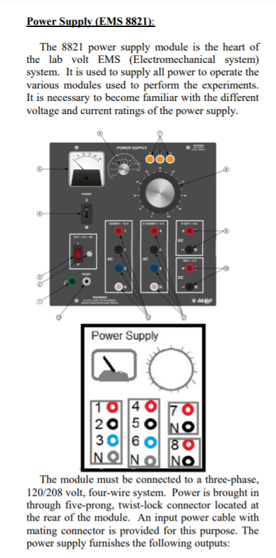 Solved Power Supply (EMS 8821): The 8821 power supply module | Chegg.com