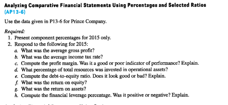 Solved Analyzing Comparative Financial Statements Using | Chegg.com