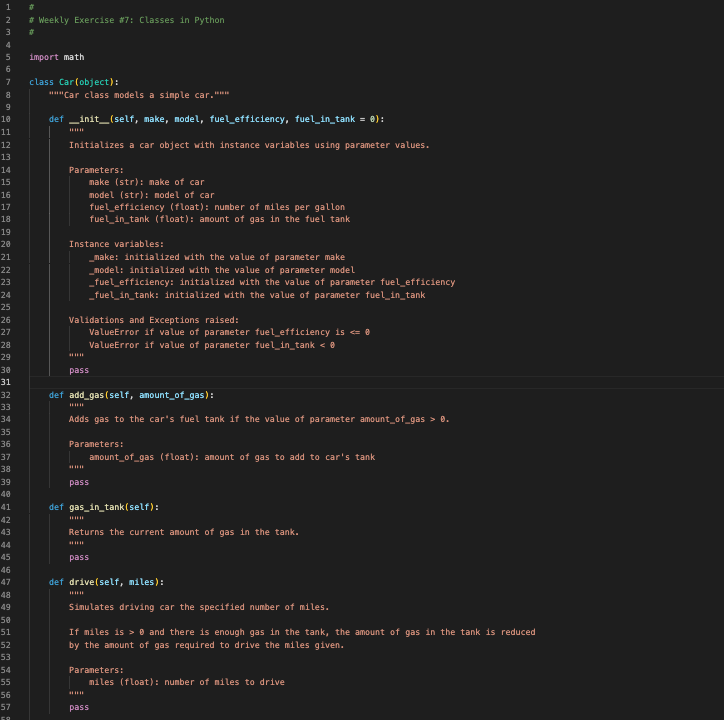Solved - The file WEX-7.py defines a class named Car with | Chegg.com