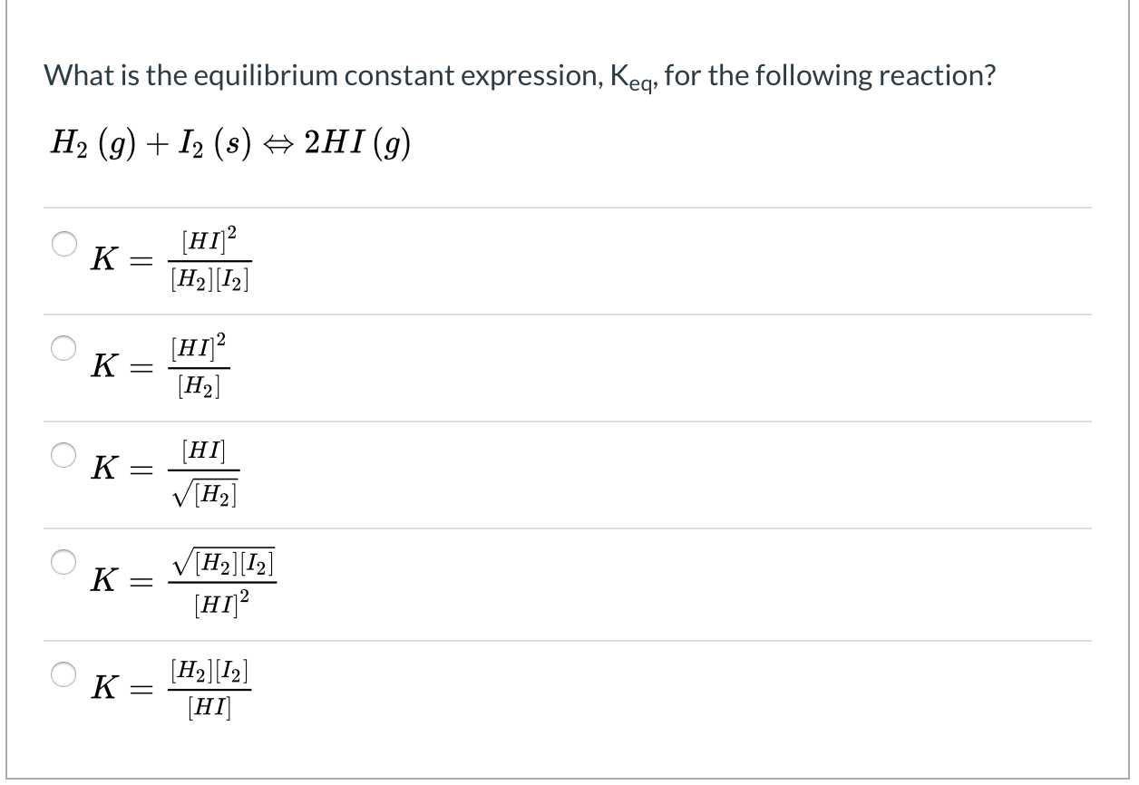 Solved What is the equilibrium constant expression, Keq, for | Chegg.com