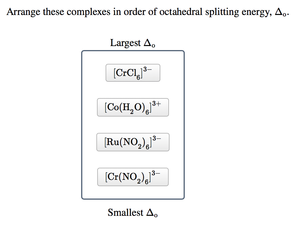Solved Arrange these complexes in order of octahedral | Chegg.com