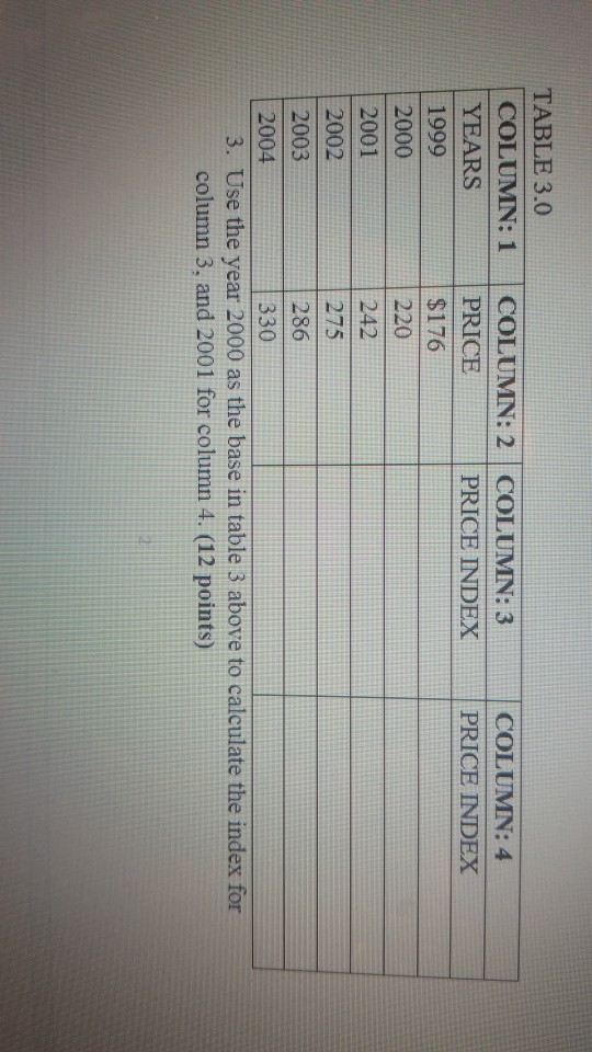 Solved TABLE 3.0 COLUMN: 1 COLUMN: 2 COLUMN: 3 COLUMN: 4 | Chegg.com