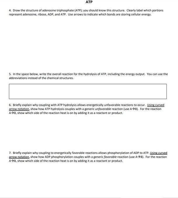 Solved ATP 4. Draw the structure of adenosine triphosphate | Chegg.com