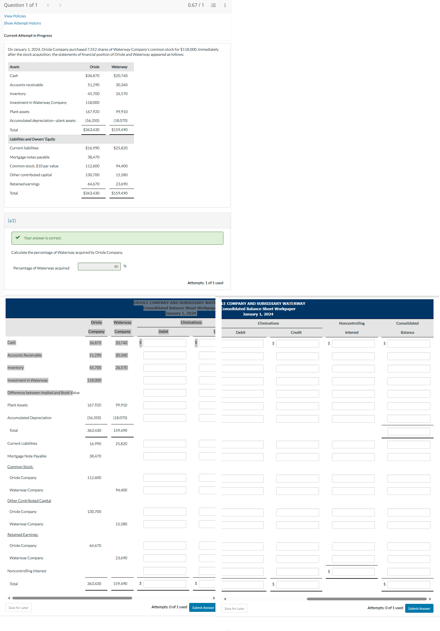 Solved Prepare a consolidated balance sheet workpaper as of | Chegg.com