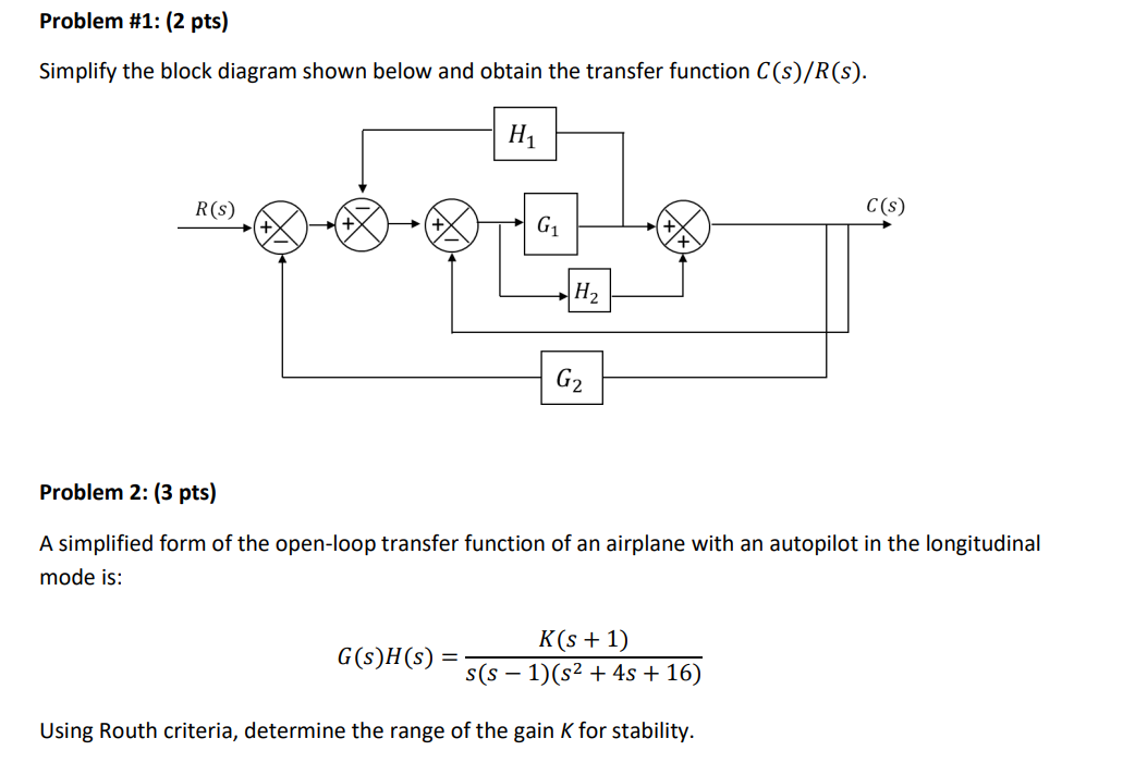 Solved Problem #1: (2 pts)Simplify the block diagram shown | Chegg.com