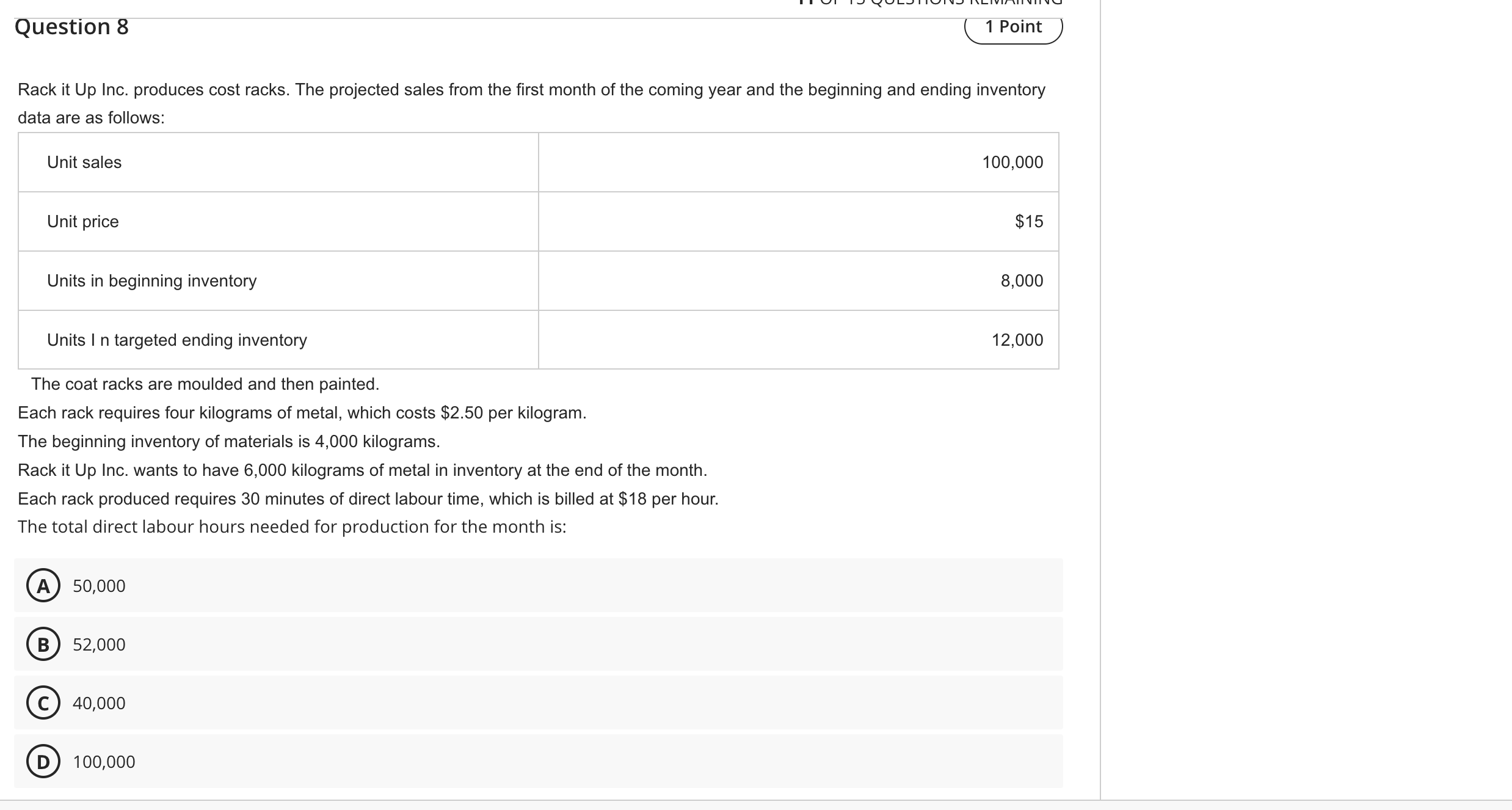 Solved Rack it Up Inc. produces cost racks. The projected | Chegg.com