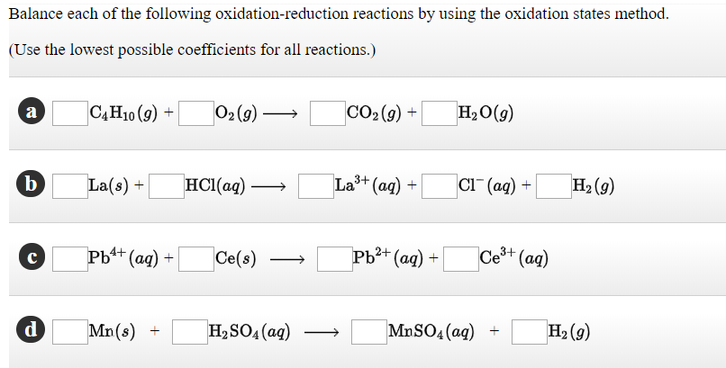Solved Balance each of the following oxidation-reduction | Chegg.com