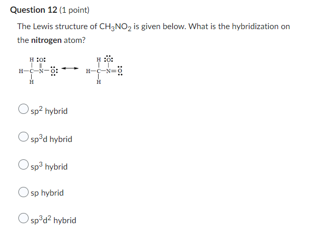 [Solved]: Question 12 (1 point) The Lewis structure of CH3