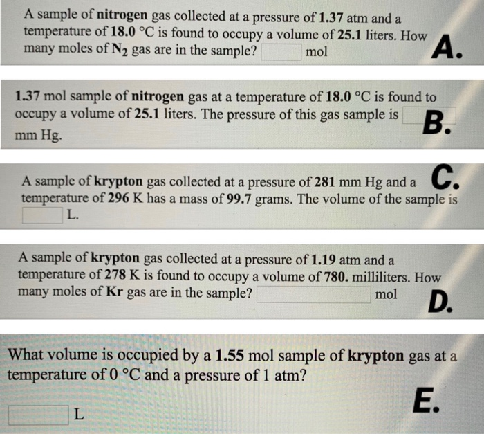 Solved A sample of nitrogen gas collected at a pressure of | Chegg.com