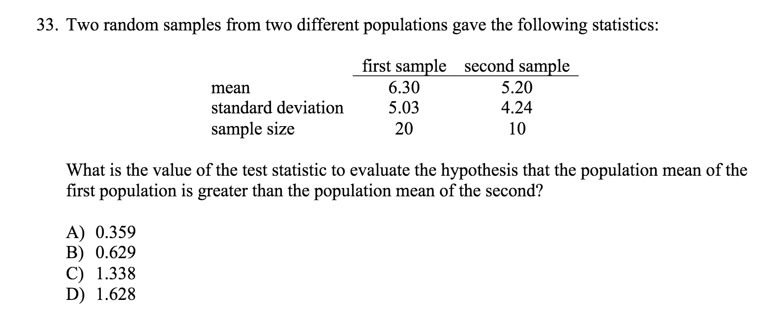 Solved 33. Two random samples from two different populations | Chegg.com