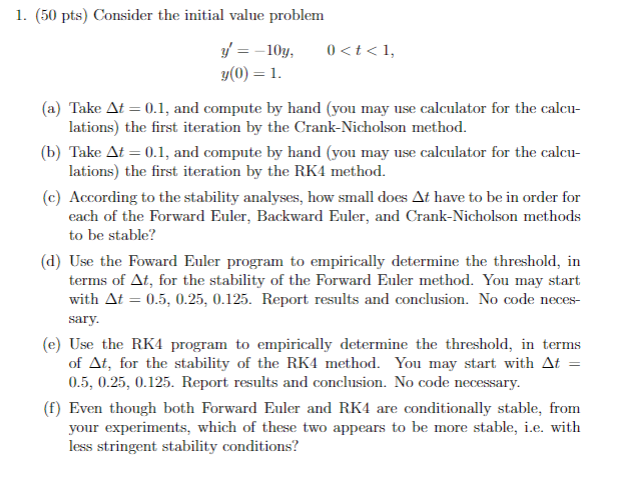 Solved 1. (50pts) Consider the initial value problem | Chegg.com