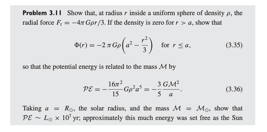 Solved Problem 3.11 Show that, at radius r inside a uniform | Chegg.com