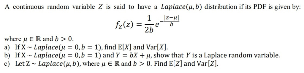 Solved A continuous random variable Z is said to have a | Chegg.com