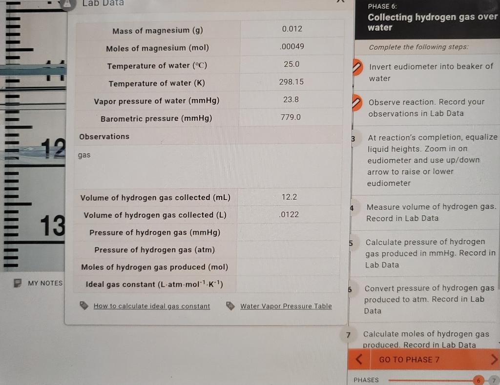 Solved PHASE 6: Collecting hydrogen gas over water Complete | Chegg.com