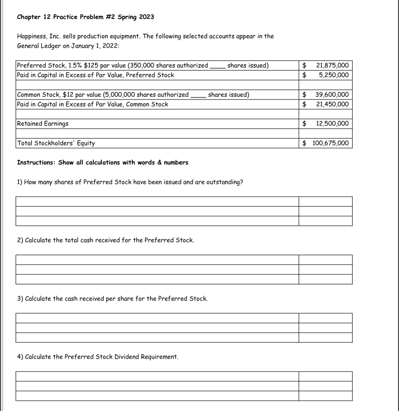 Solved Chapter 12 Practice Problem \#2 Spring 2023 | Chegg.com
