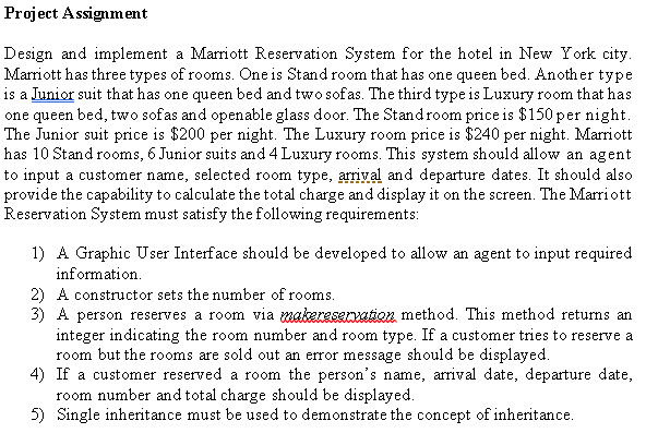 Design and implement a Marriott Reservation System | Chegg.com