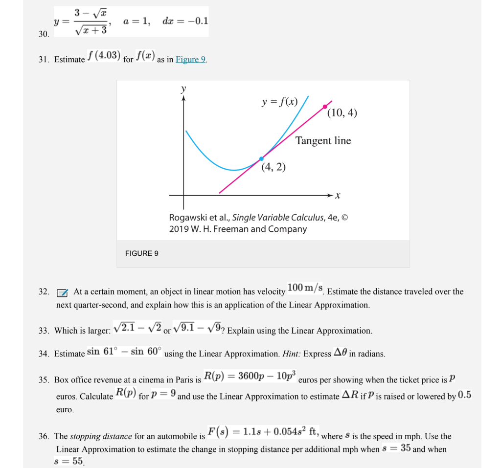 Solved y= 3- = - a=1, dx = -0.1 30. 3 +3 31. Estimate f | Chegg.com
