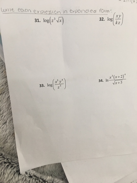 Solved Write each expression in expanded form: log(z^3 | Chegg.com