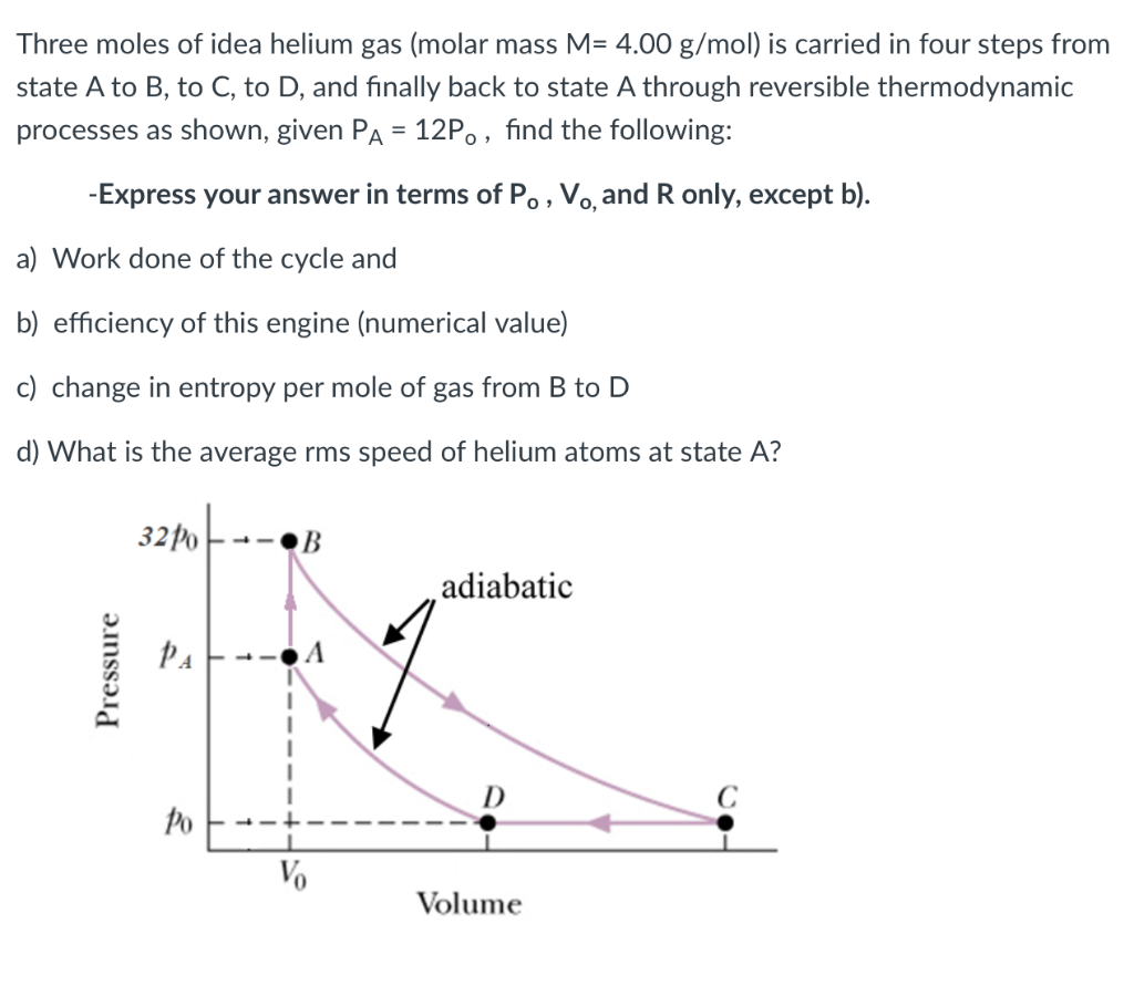 Solved Three moles of idea helium gas (molar mass M= 4.00 | Chegg.com