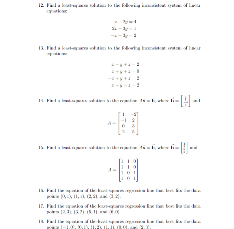 Solved 12 Find A Least Squares Solution To The Following