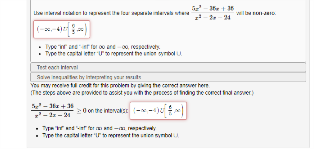 Solved 512-362 +36 Use interval notation to represent the | Chegg.com