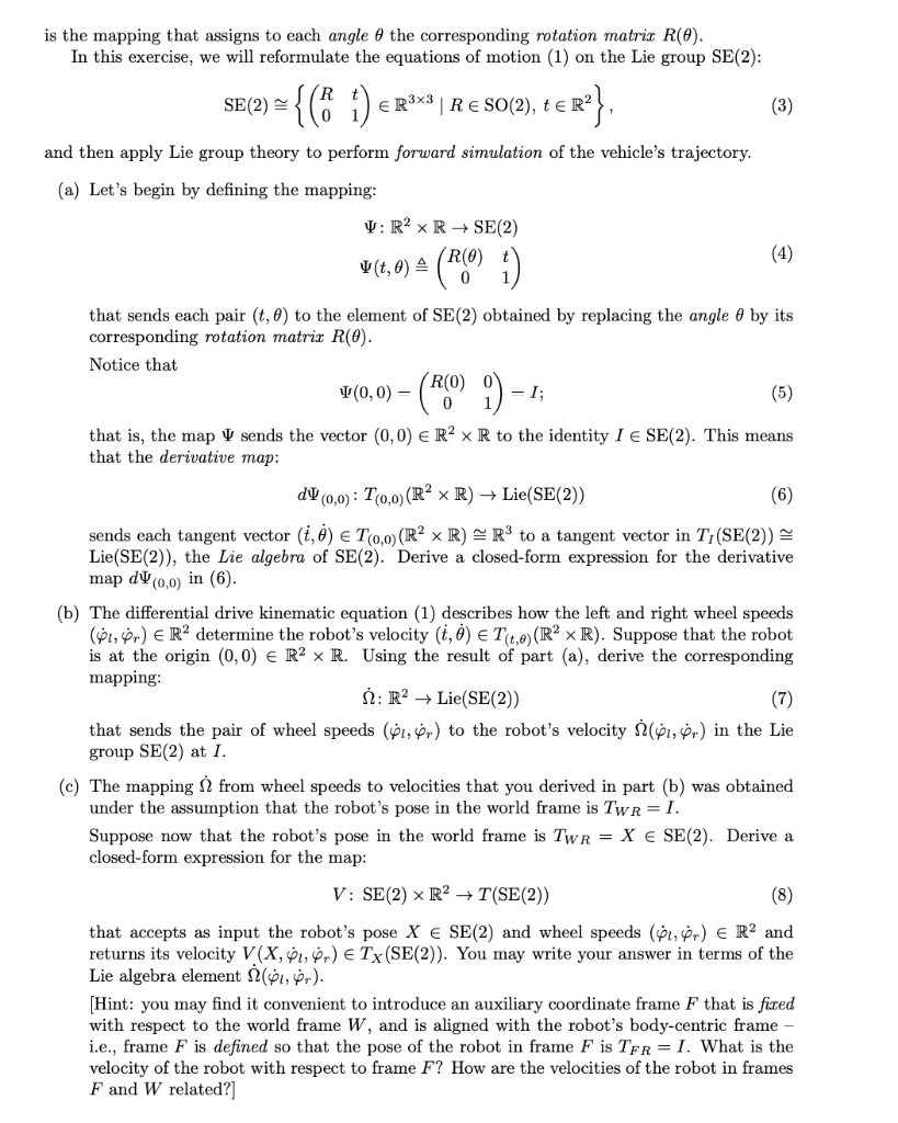 Problem 1: Differential drive kinematics on SE(2) | Chegg.com