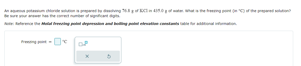 Solved An aqueous potassium chloride solution is prepared by | Chegg.com