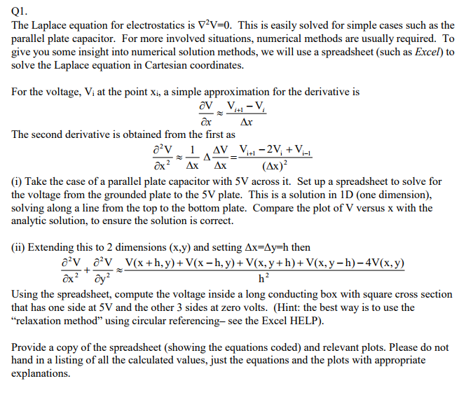 The Laplace equation for electrostatics is V2V-0. | Chegg.com